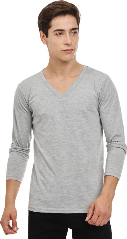 TheNixon Solid Men V Neck Grey T-Shirt - Buy TheNixon Solid Men V Neck Grey T-Shirt Online at ...
