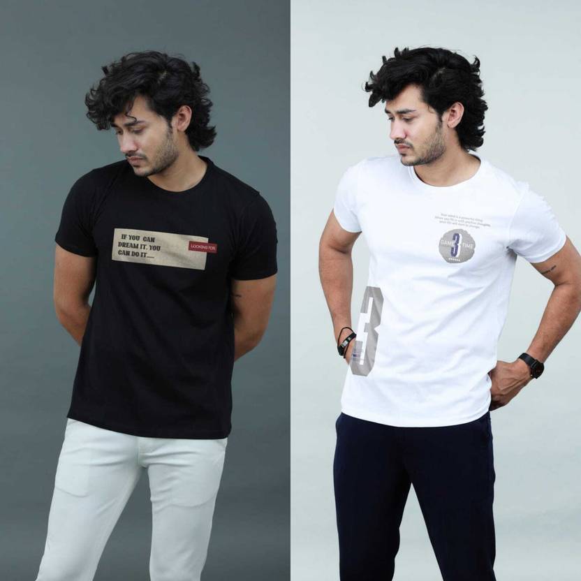 MAYUR CLOTHING Graphic Print Men Round Neck Black, White T-Shirt - Buy ...