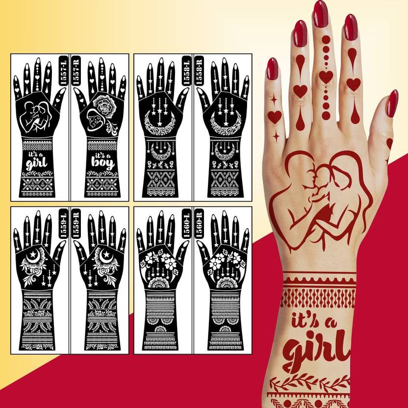 komstec Elegant Rose Floral Full Hand Mehndi Stencil Sticker Design ...