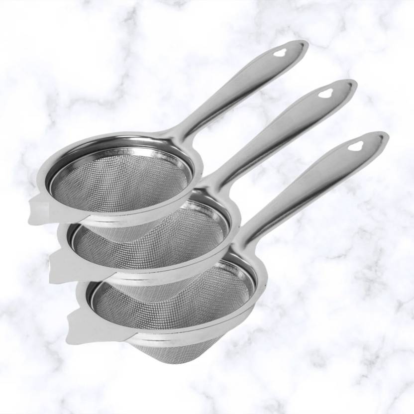 The cook house Stainless Steel Tea Strainer/Chai Chalni Set of 3 Pcs (8 ...