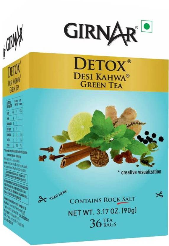 Girnar Detox Green Tea Desi Kahwa | Herbs, Spices Green Tea Bags Box-36 ...