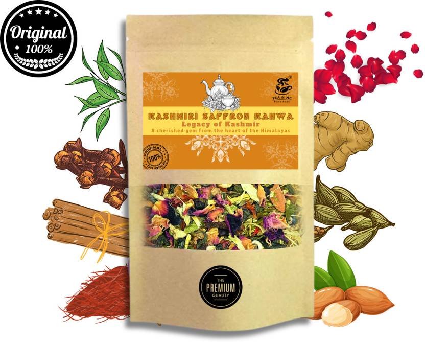 tea & me Kashmiri Saffron Kesar Kahwa Tea, 100% Original Shahi Qawah ...