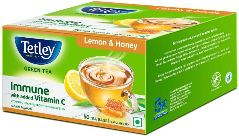 Tetley Lemon & Honey Flavored Green Tea, Immune with Added Vitamin C ...