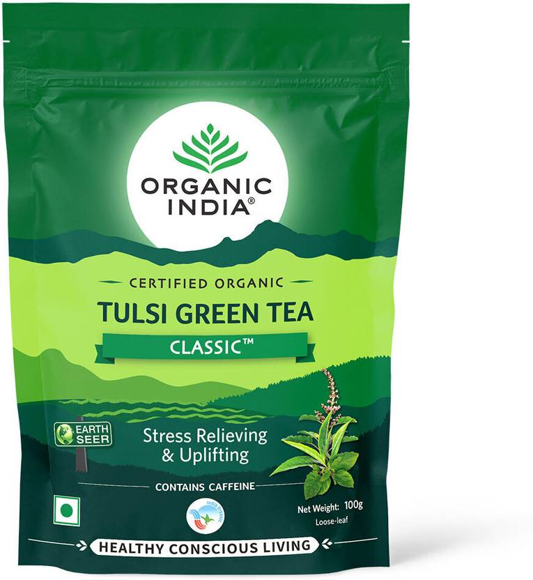 ORGANIC INDIA Tulsi Green Tea Classic 100g Zipper Tulsi Green Tea Pouch ...
