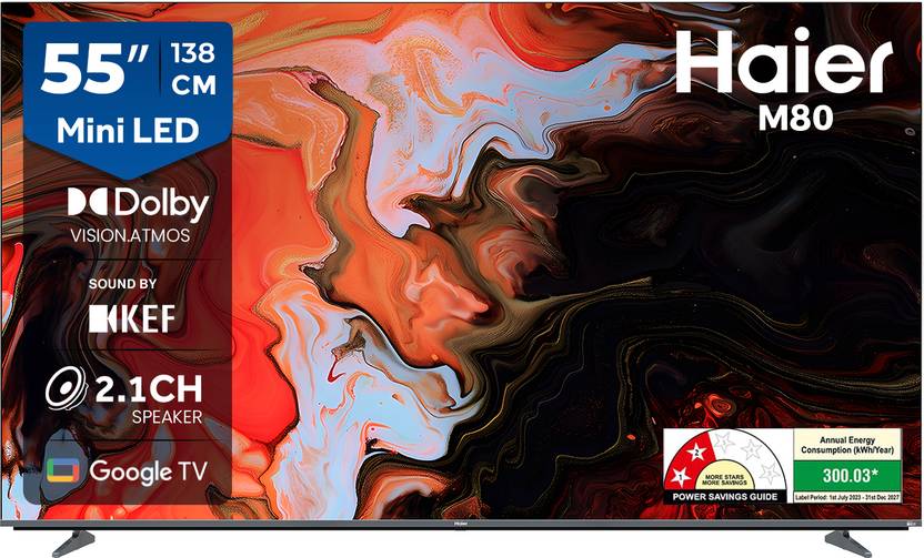 Haier M80 139 cm (55 inch) Ultra HD (4K) Mini LED Smart Google TV 2025 Edition with Dolby Vision ...