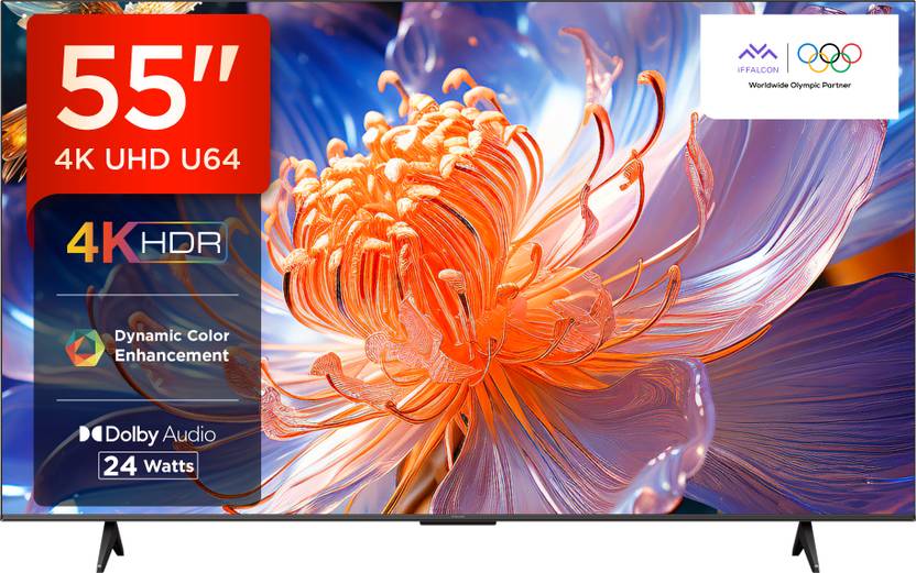 iFFALCON by TCL U64 139 cm (55 inch) Ultra HD (4K) LED Smart Google TV with 24W Dolby Audio ...