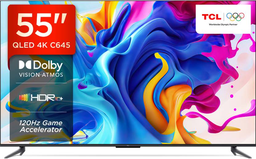 TCL C645 139 cm (55 inch) QLED Ultra HD (4K) Smart Google TV with Hands-Free Voice Control ...