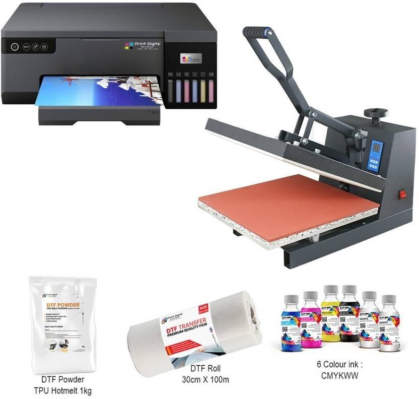 Print Digits DTF A4 L8050 Converted printer with 15by15 Heat Press for cotton fabric 3D Printer ...