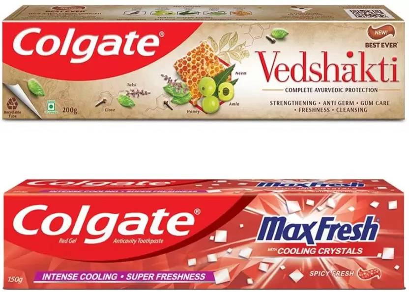 Colgate Swarna Vedshakti Ayurvedic And MaxFresh Red Gel Toothpaste ...