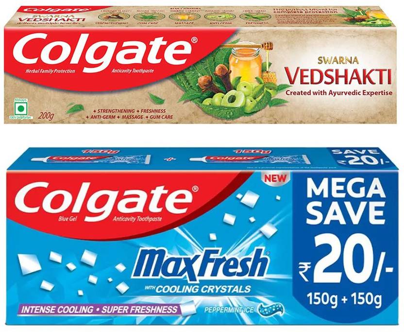 Colgate Swarna Vedshakti Ayurvedic And MaxFresh Blue Gel Toothpaste ...