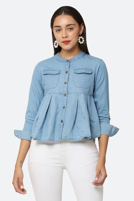 Avyanna Casual Solid Women Light Blue Top - Buy Avyanna Casual Solid ...