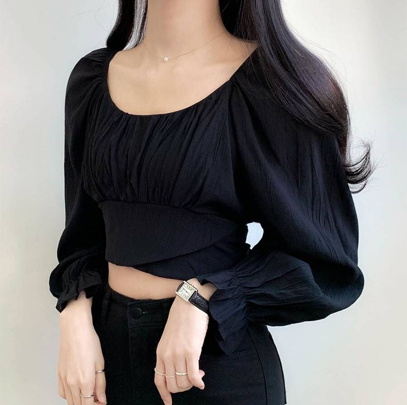 Tooba enterprises Casual Solid Women Black Top - Buy Tooba enterprises ...