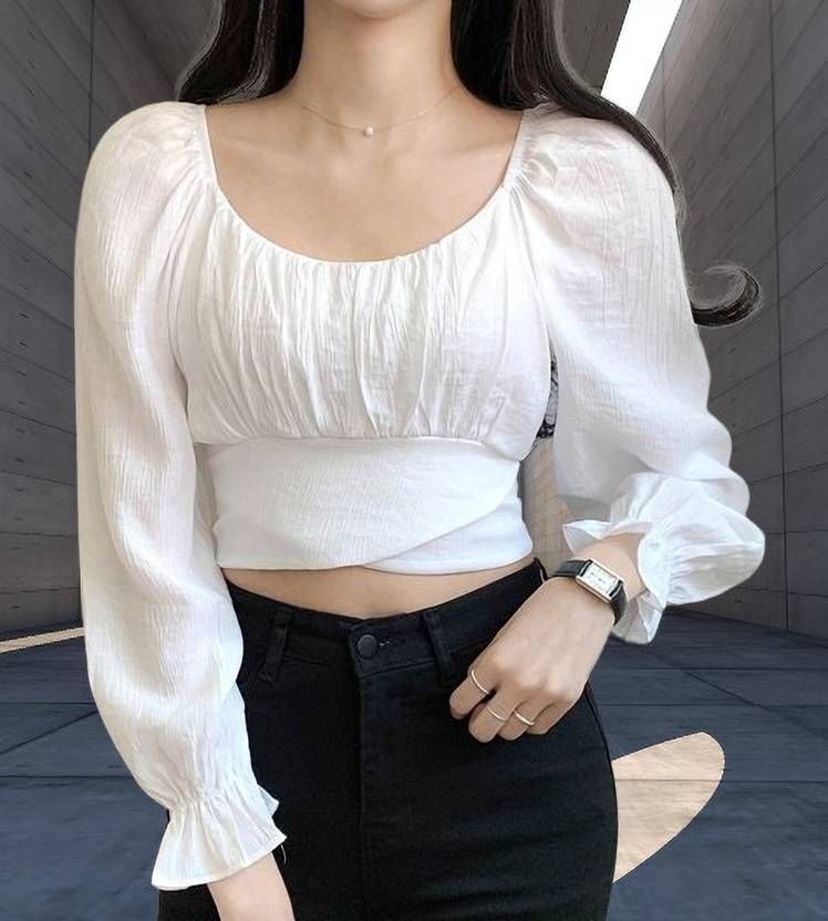 Tooba enterprises Casual Solid Women White Top - Buy Tooba enterprises ...