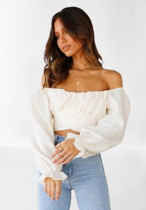 Tooba interprises Party Solid Women White Top - Buy Tooba interprises ...