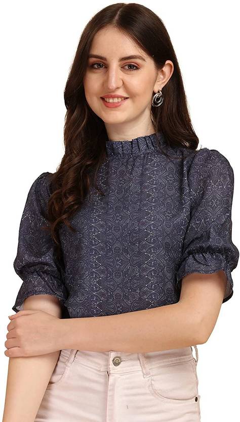 bhjgyu Casual Printed Women Blue Top - Buy bhjgyu Casual Printed Women ...