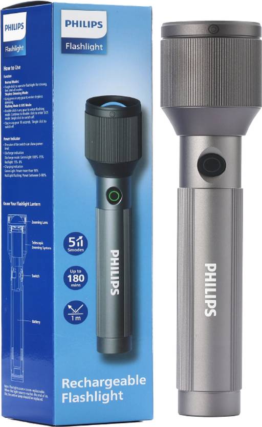 PHILIPS Aircraft Aluminium Alloy, Zoom LED Flashlight – 1100 lm ...