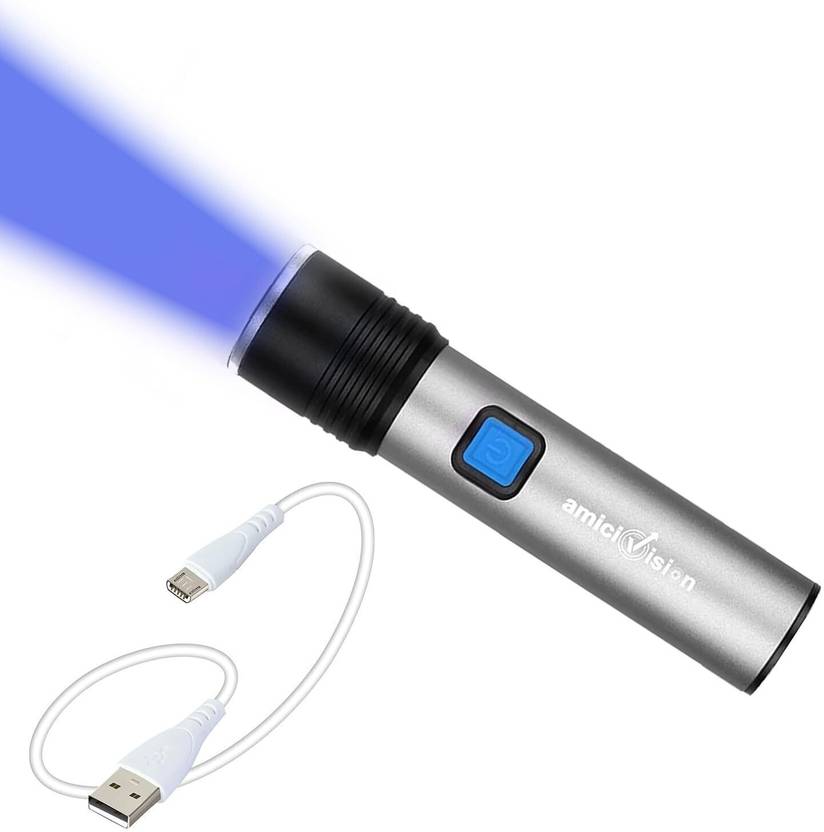 amiciVision 365nm UV Flashlight - Rechargeable Ultraviolet Black Light ...