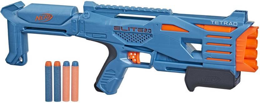 Nerf Elite 2.0 Tetrad QS-4 Blaster, 4-Barrel Blasting, Pump Action ...