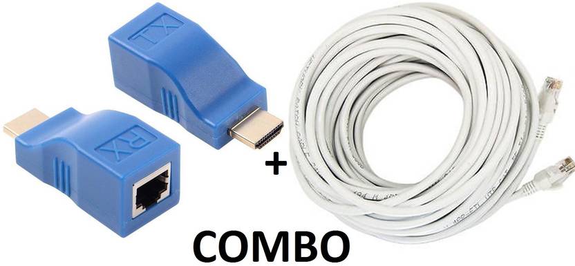 TERABYTE TV-out Cable HDMI Extender BY LAN Cable TX/RX Adapter + 11 M ...
