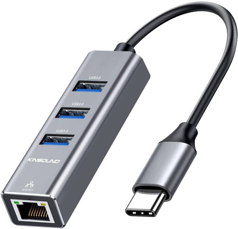 Kinsound USB Type C to Ethernet Adapter, 4-in-1 RJ45 with Gigabit LAN ...