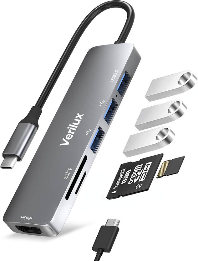 Verilux USB Hub Multiport USB Adapter 6 in 1 Portable USB Post Type C ...