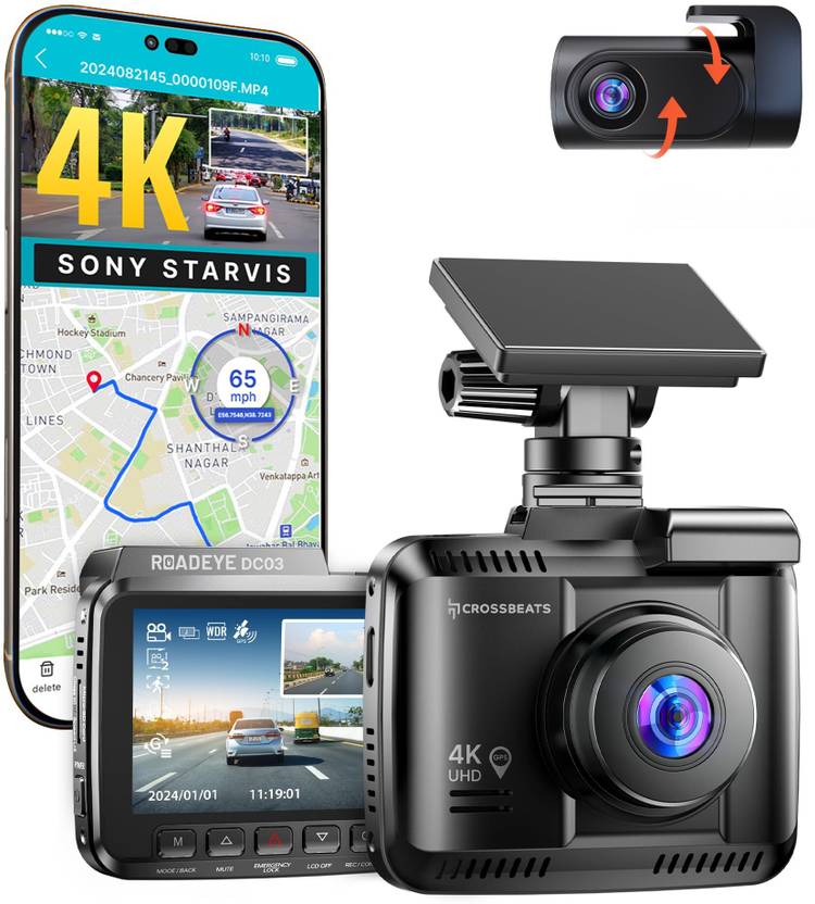 CrossBeats RoadEye DC03 4K Front and Rear Dashcam|Sony Starvis|GPS & ADAS|WDR Night Vision ...