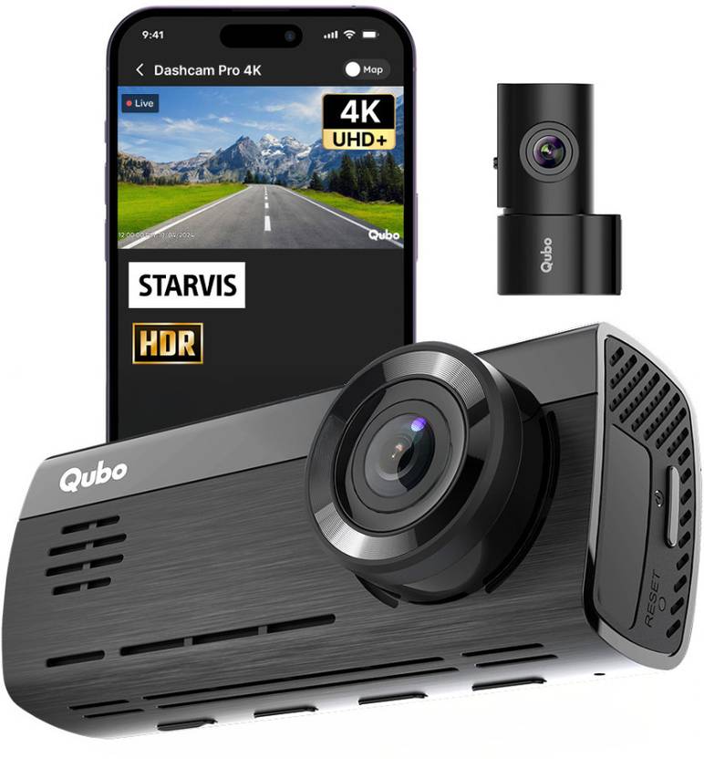 Qubo Smart Dashcam Pro 4K + Rear| UHD+| 8MP & 2MP| NightPulse Vision ...