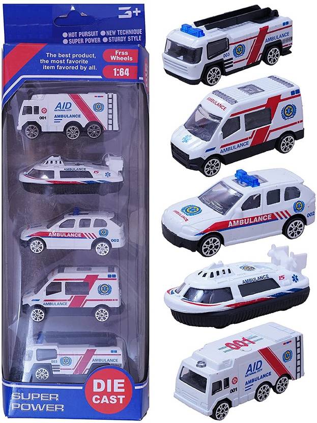 IndusBay Pack of 5 , Metal Die Cast Mini Ambulance Vehicles Car Toy ...