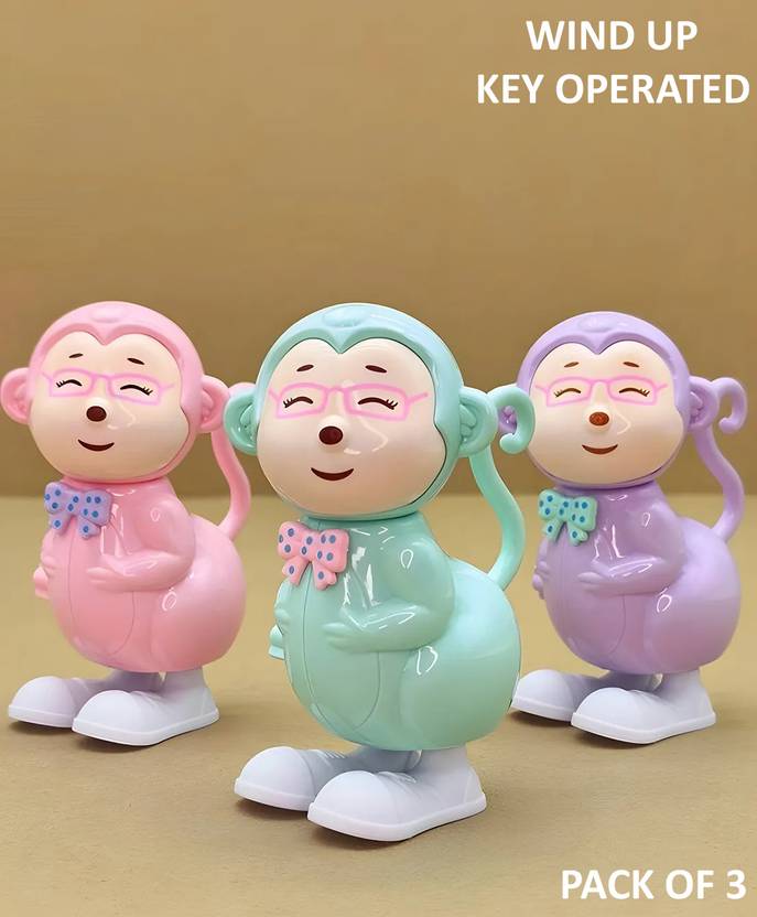 Toyco Wind Up Key Operated Jumping Monkey Toys Set with 360 degree ...