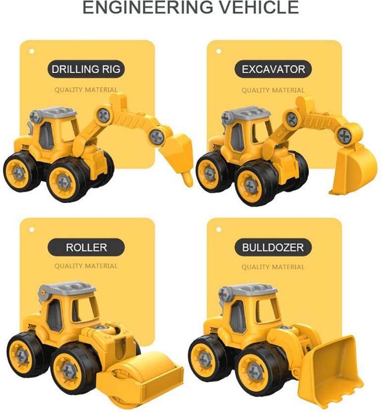 FIONATECH Construction Toys Vehicles Set 4 PCs DIY Trucks 4 in 1 JCB ...
