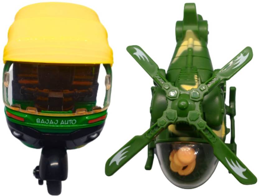 NOVOKART Metal Auto Rickshaw and push and go Helicopter toys for kids ...