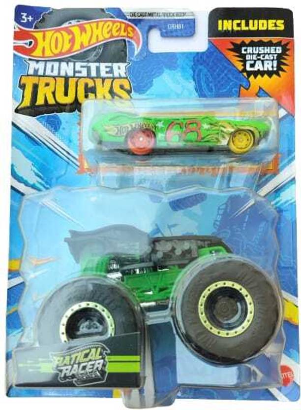 HOT WHEELS MONSTER TRUCKS RATICAL RACER INCLUDES CRUSHED DIE CAST CAR ...