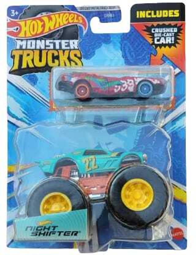 HOT WHEELS MONSTER TRUCKS NIGHT SHIFTER INCLUDES CRUSHED DIE CAST CAR ...