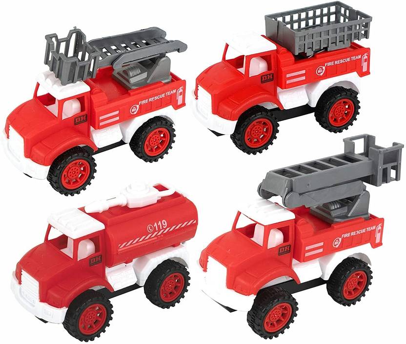 IndusBay 4 Pcs Mini Friction Fire Rescue Truck, Water Tanker, Fire ...