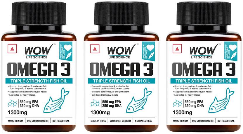 WOW Life Science Omega-3 Fish Oil 1300 mg Triple Strength - 550mg EPA ...
