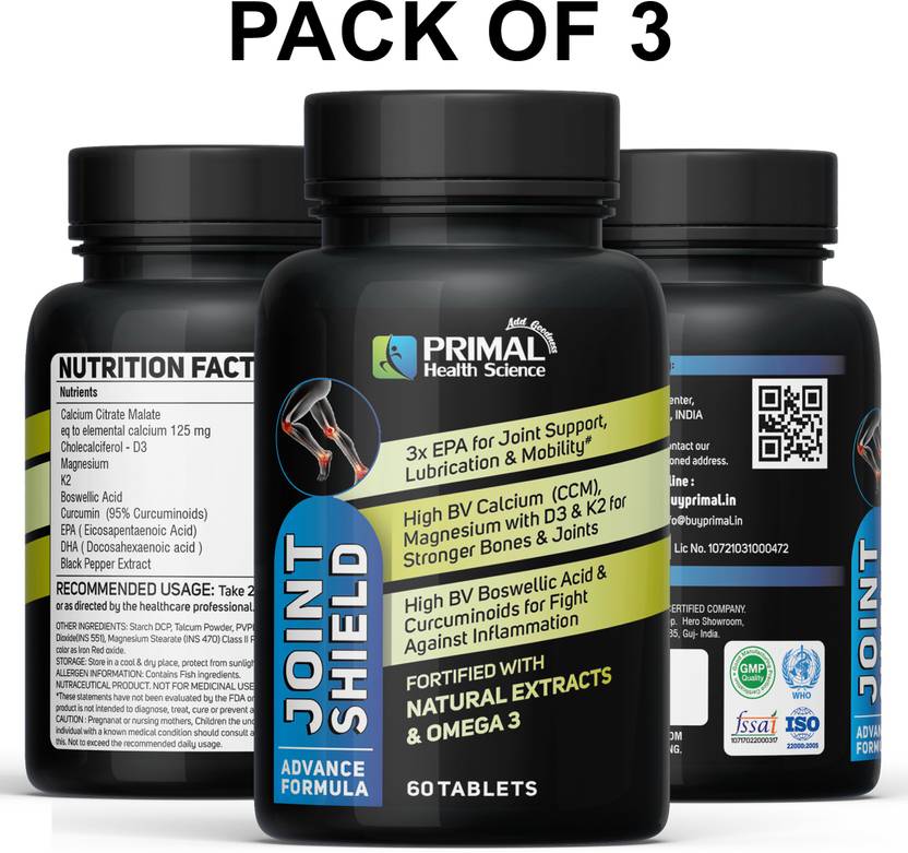 PRIMAL HEALTH SCIENCE Joint Support tablets | Omega 3, Calcium, D3, K2 ...