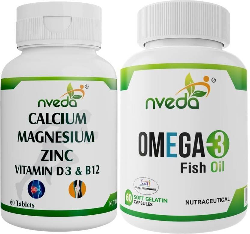 Nveda Omega 3 & Calcium, Magnesium, Zinc, Vit D3, Vit B12 Combo Price ...
