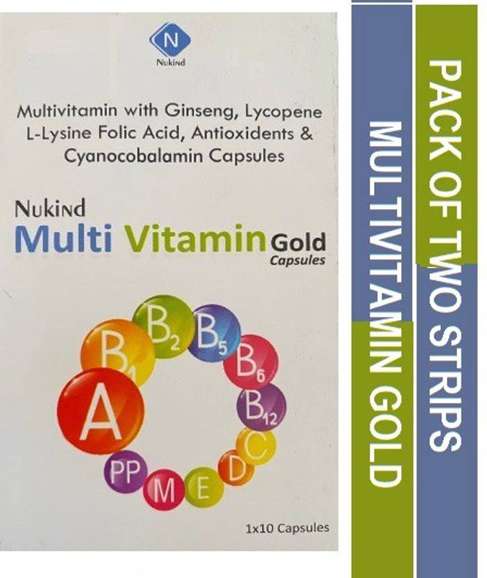 Nukind MULTIVITAMIN GOLD CAPSULES WITH GINSENG AND LYCOPENE (2*10CAPS ...