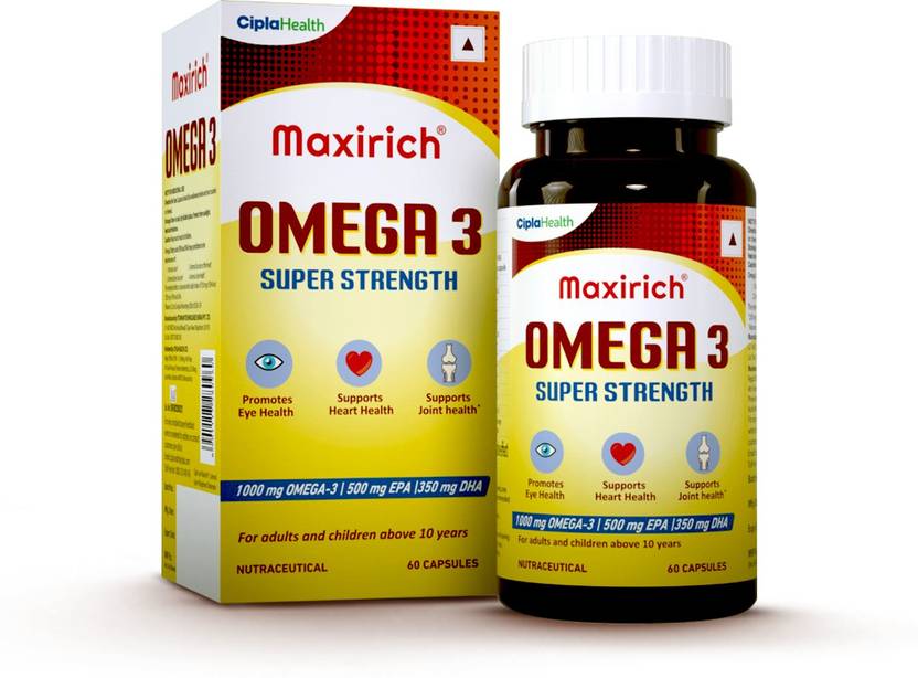Cipla Maxirich Omega 3 | Super Strength Capsule | EPA 500mg & DHA 350mg ...