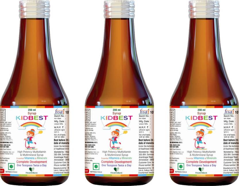 HealthBest Kidbest Multivitamin Syrup for 3-13 Years Kids | Each Pack ...