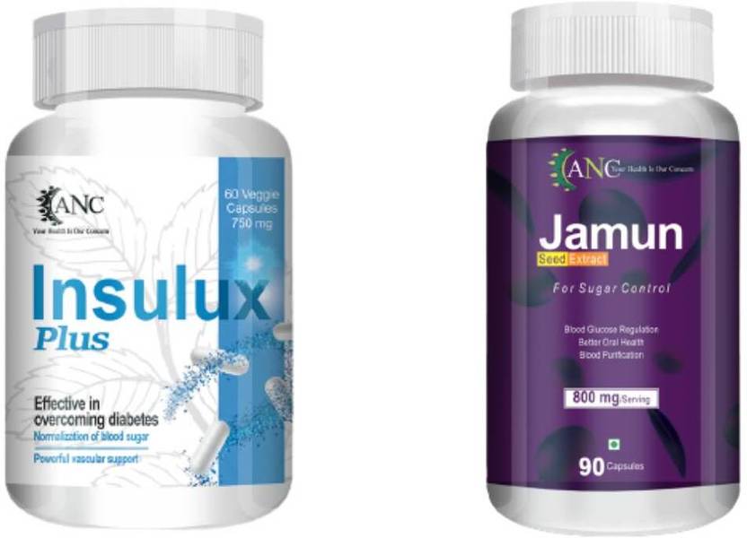 ANC Insulux_Plus 60 Cap & Jamun Seed Extract 90 Capsules For Diabetes ...
