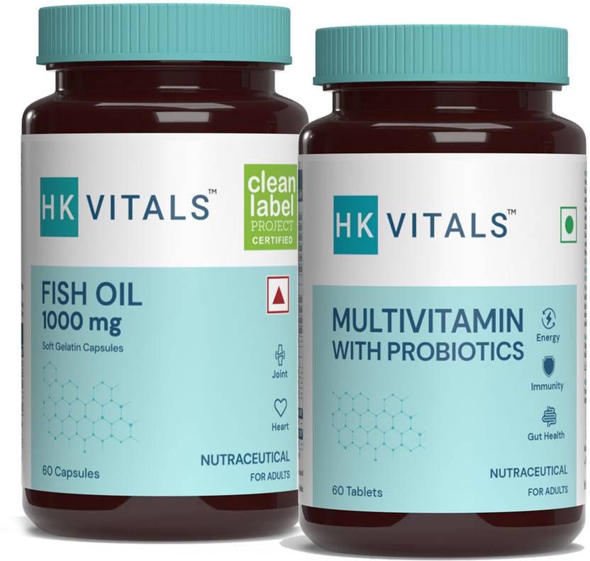 HEALTHKART Multivitamin with Probiotics and Fish Oil (1000 mg Omega 3 ...