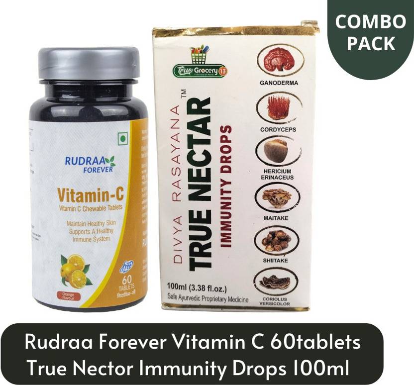 RUDRAA FOREVER Vitamin C Chewable 60 Tablets & True Nector Immunity ...