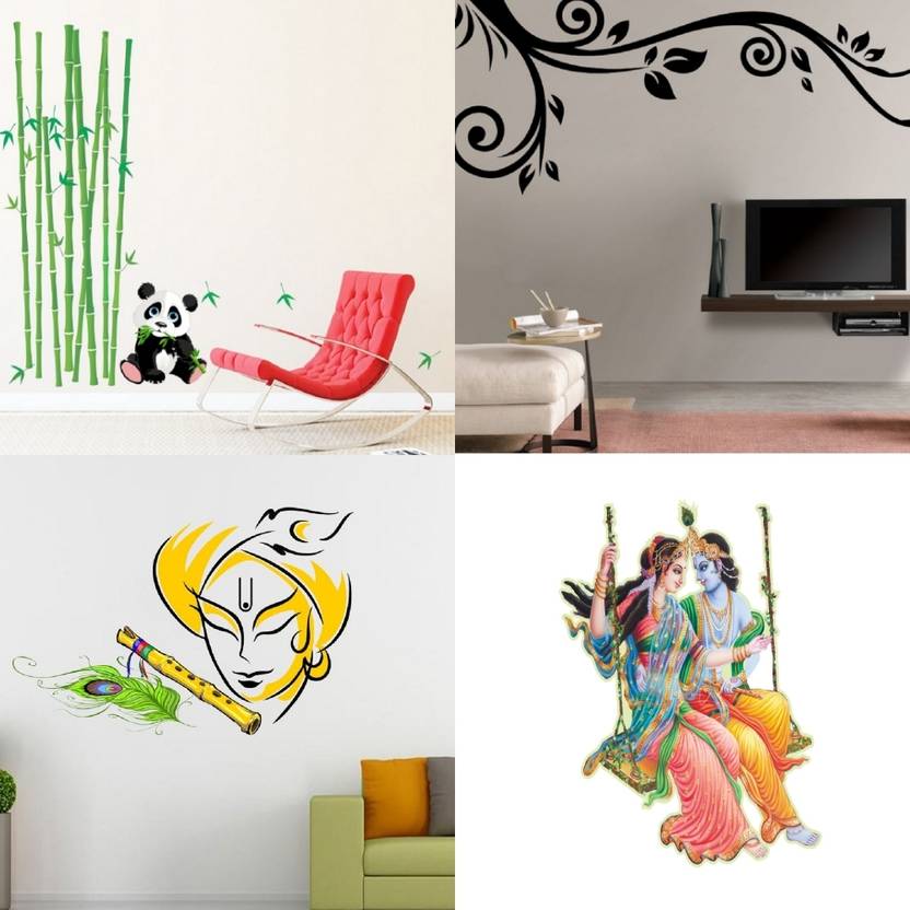 EJAart Panda with bamboo sticks+Corner Floral Vine+krishna+Radha ...