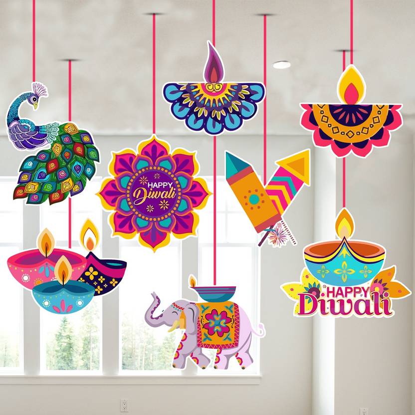 ZYOZI Diwali Decorations Kit Deepavali Ceiling Hanging 8 Pcs for Diwali ...