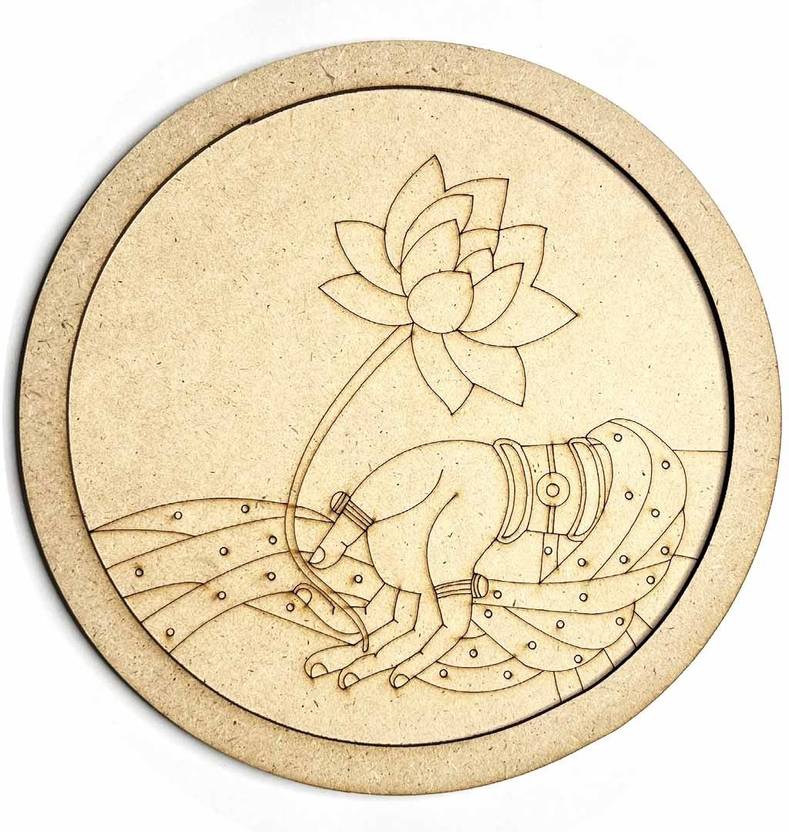 Craft Shop Lotus & Hand MDF Engraved Design Wall Plate Base With Frame Cutout For DIY Craft ...