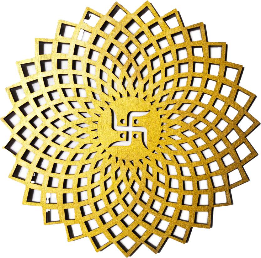WORLD WIDE KART MDF Wooden Golden Round Swastika Wall Art For Temple ...