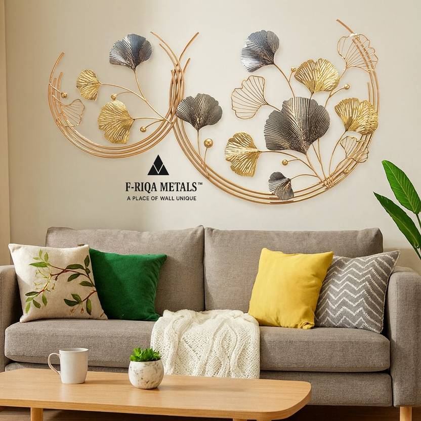 F RIQA METALS Luxury 3D Metal Wall Art Golden/Grey Floral Modern Wall ...