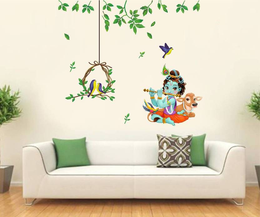HF Original ''Lord Krishna'' With birds Combo ' Wall Stickers | PVC ...