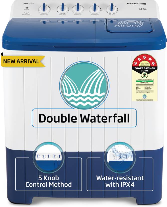 Voltas Beko 8 kg Semi Automatic Top Load Washing Machine Blue, White ...
